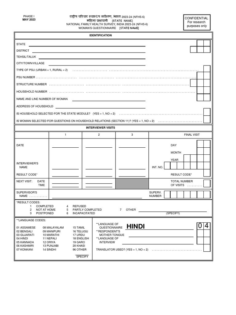 Nfhs-6 Women Questionnaire | PDF