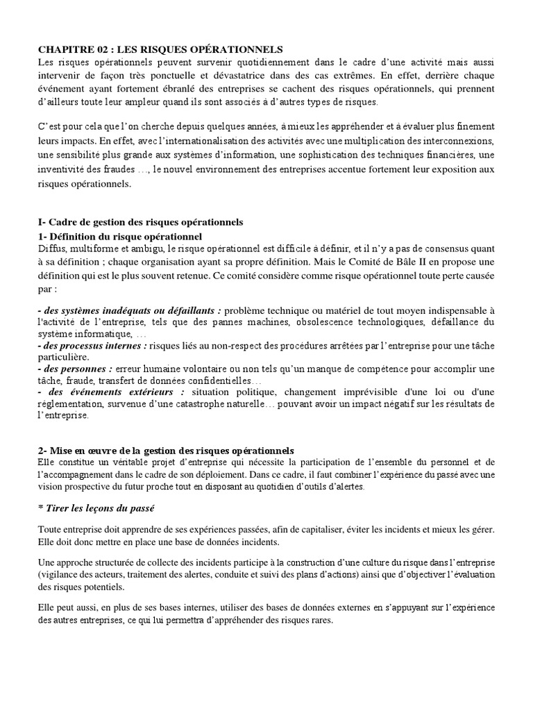 Gestion des Risques Opérationnels | PDF