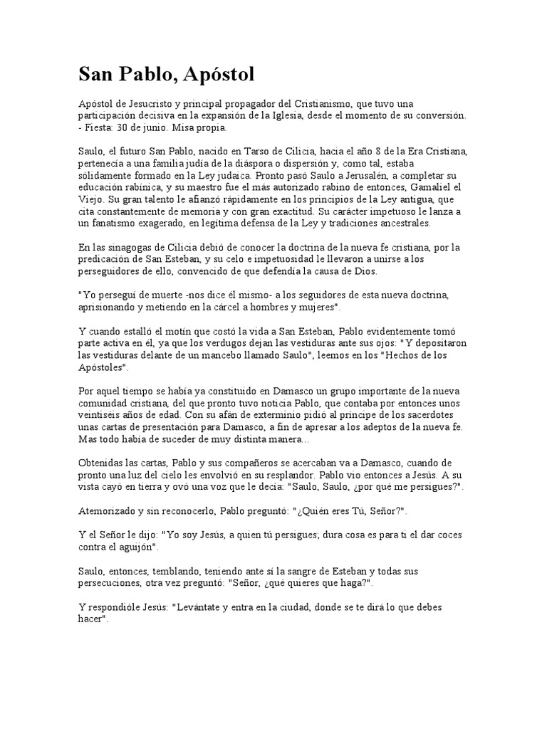 Biografía de San Pablo, Apóstol | PDF | Pablo el apóstol | Jesús