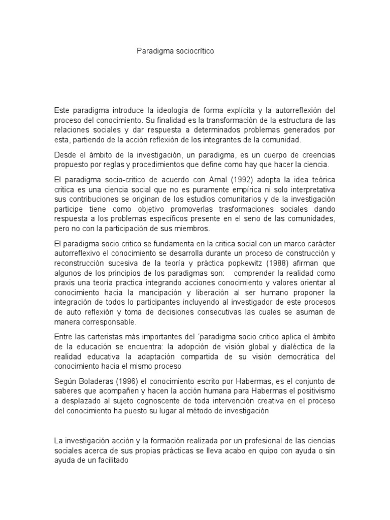 Paradigma Sociocrítico: Definición y Aplicaciones | PDF