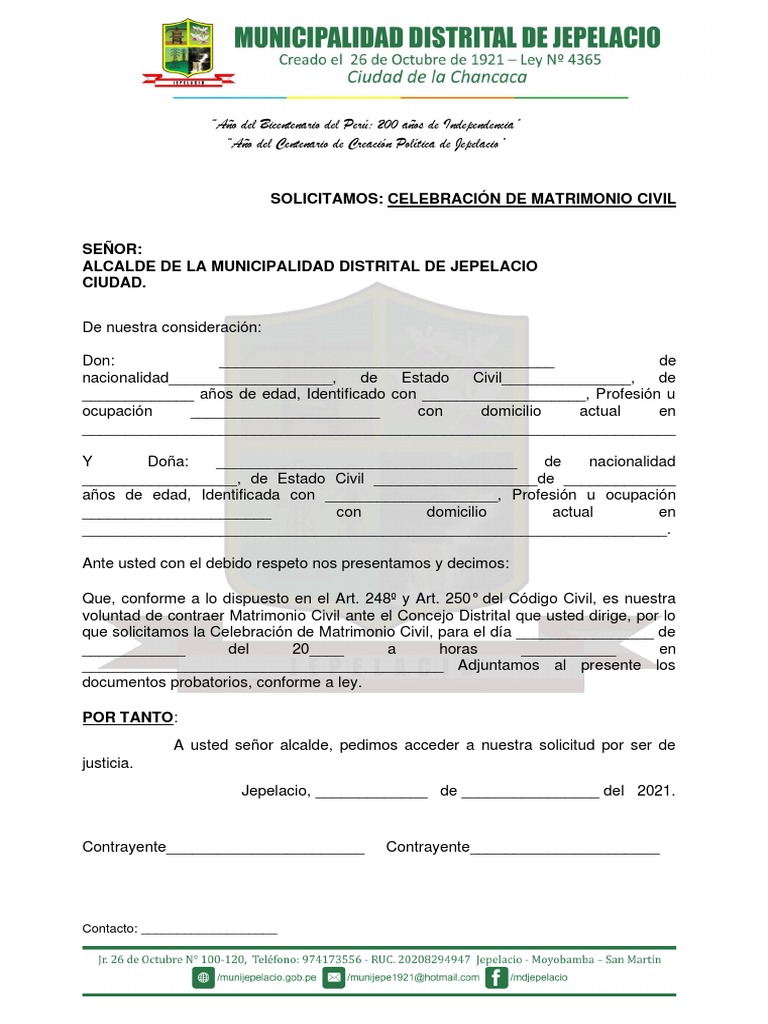 Formato de Solicitud de Matrimonio Civil PDF | PDF