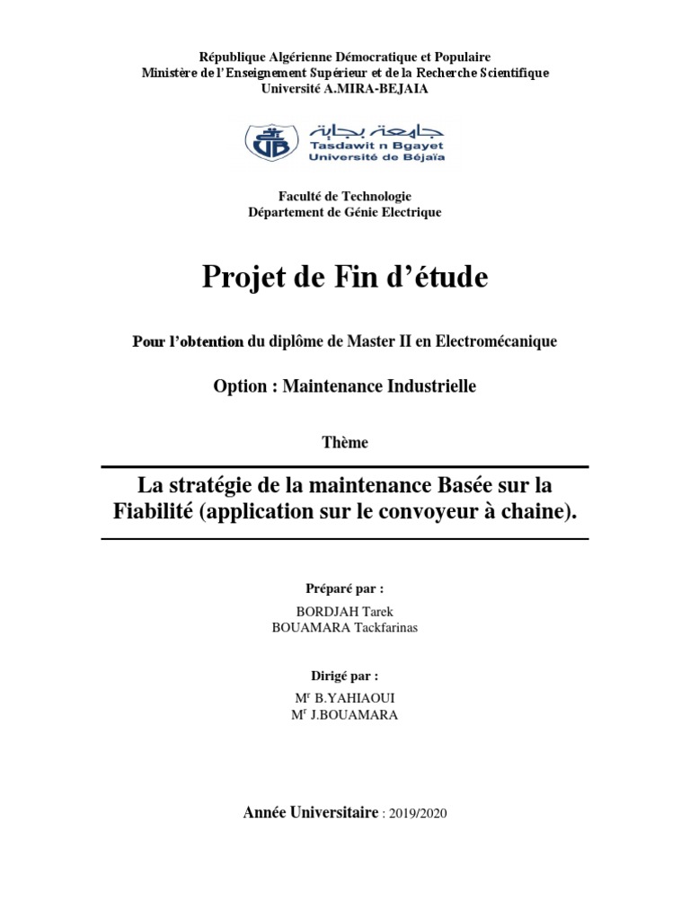 La Stratégie de La Maintenance Basée Sur La Fiabilité Application Sur ...