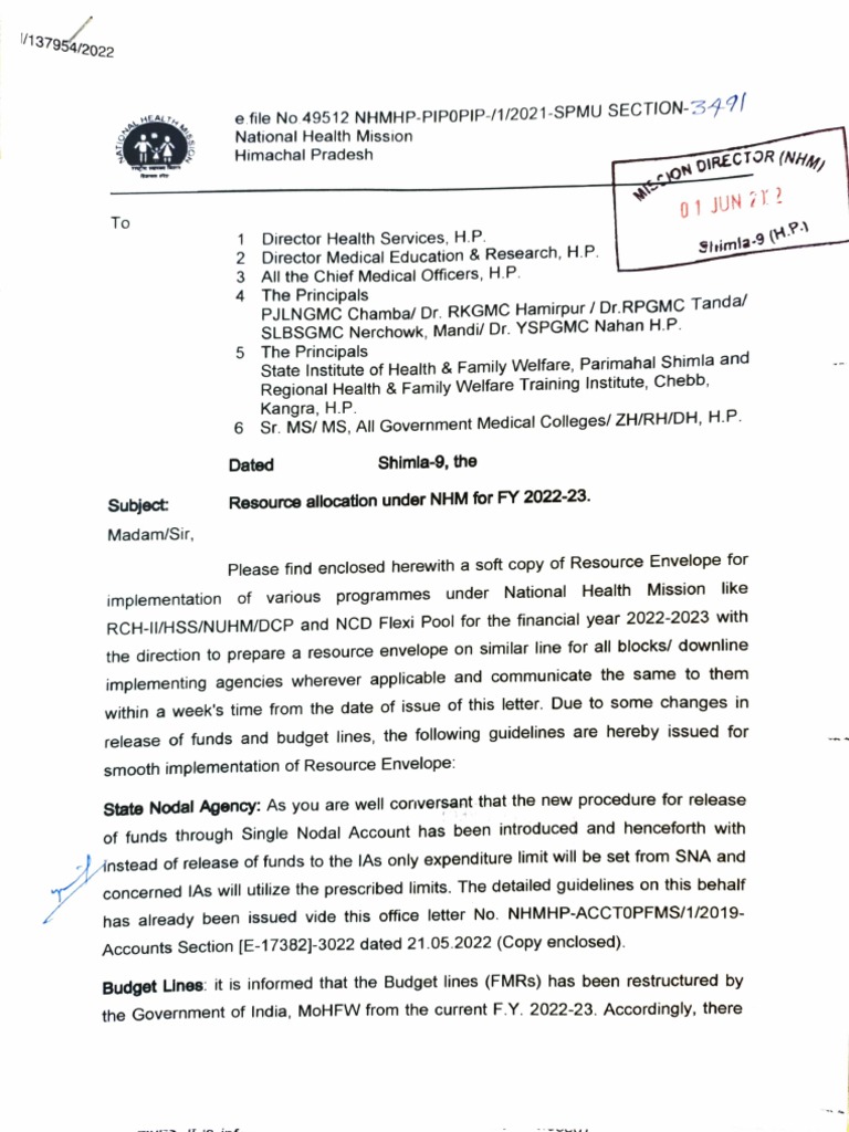 Letter Reg Resource Allocation - NHM FY 222-23 | PDF | Government