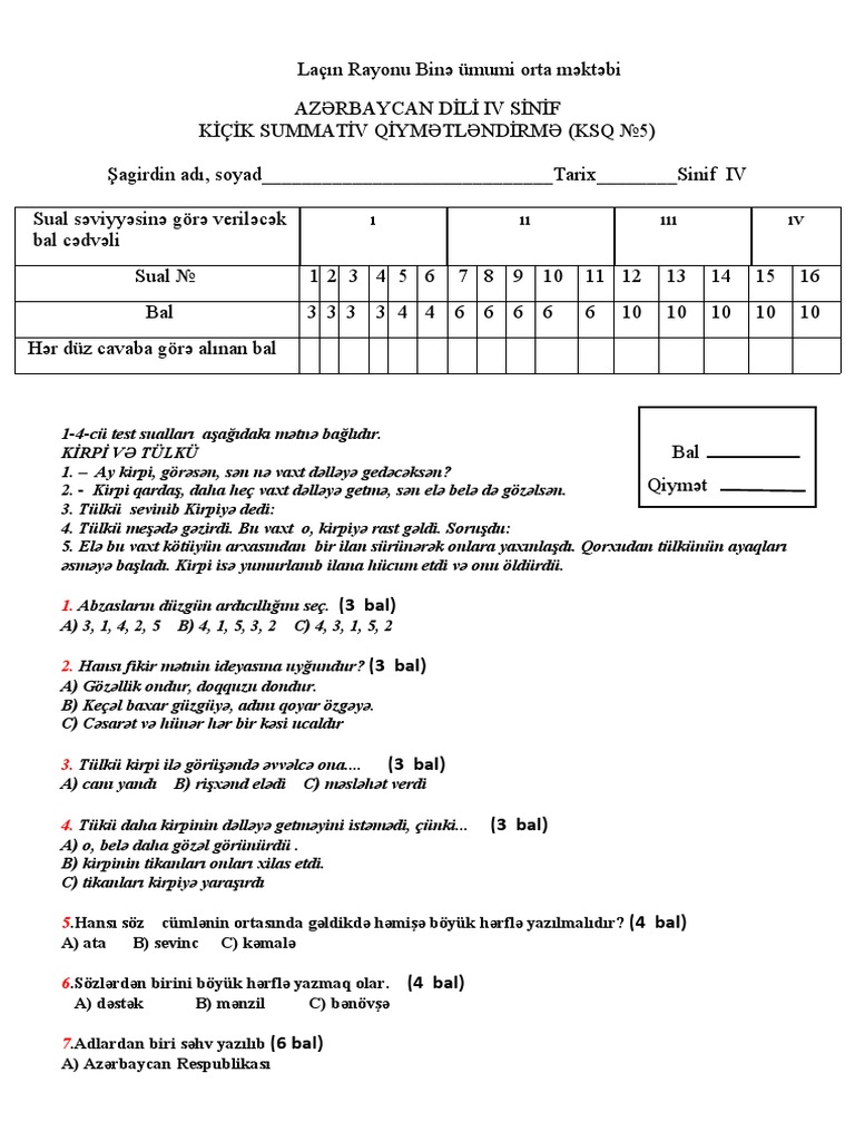 4 - Cu Sinif Azerbaycan Dili KSQ-5 (MUTELLİM BEHBUDOV) | PDF