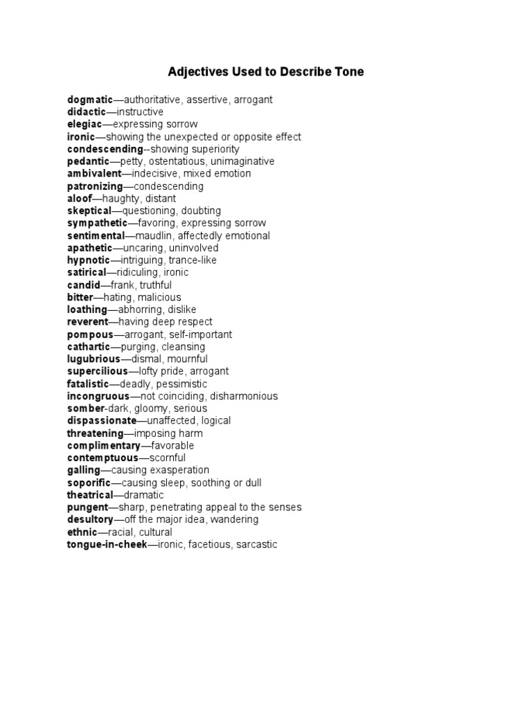 Adjectives Used To Describe Tone | PDF