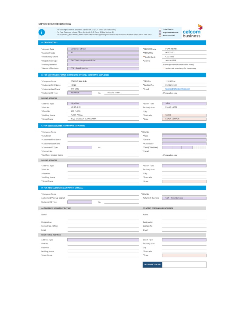 Celcom Service Registration Form | PDF | Credit Card | Business
