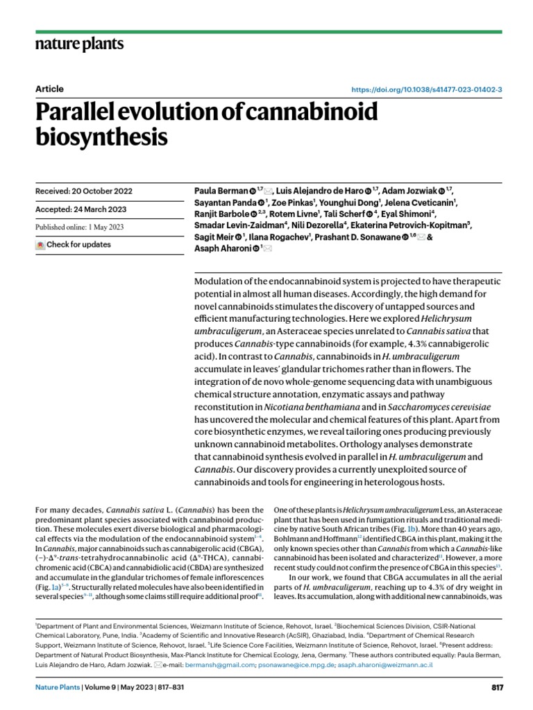 Parallel Evolution of Cannabinoid Biosynthesis: Nature Plants | PDF ...