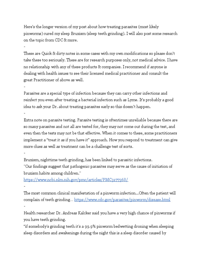 Teeth Grinding (Bruxism) Cured by Parasite Cleansing | PDF | Infection ...