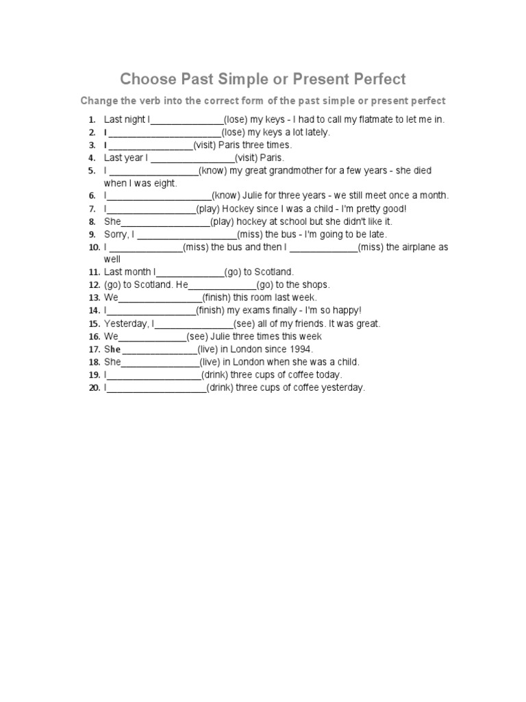 U3 Past Simple or Present Perfect Exc | PDF