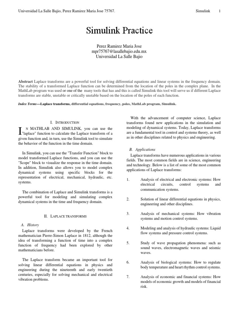 Simulink Practice | Download Free PDF | Laplace Transform | Mathematical Analysis