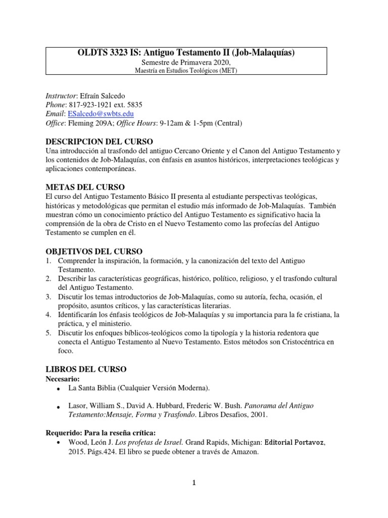 OLDTS 3323 Basic OT Syllabus-Spanish - SP 20 | PDF