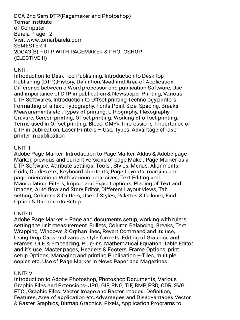DTP Course: Pagemaker & Photoshop Guide | PDF