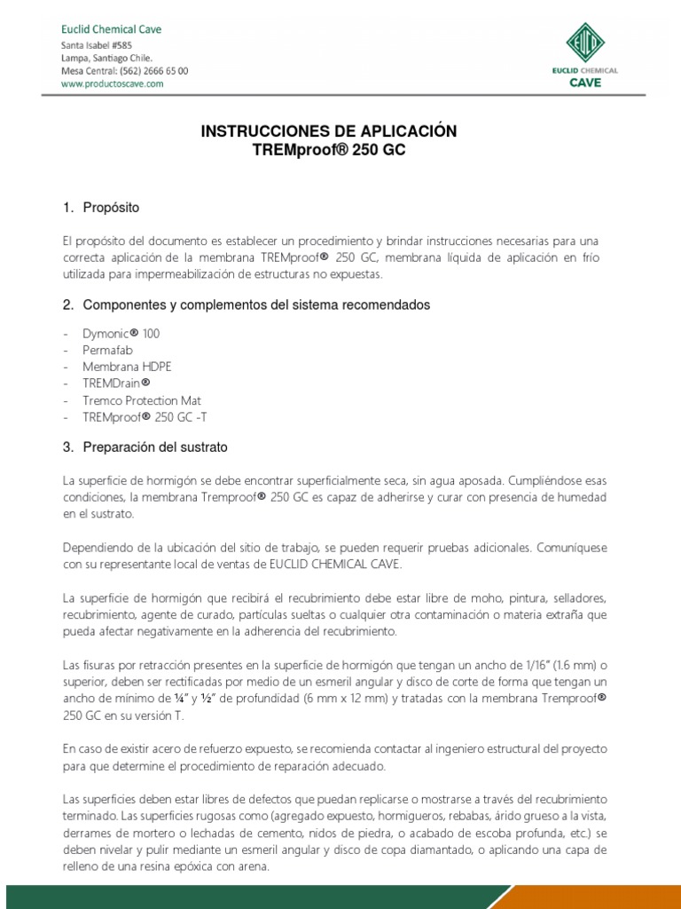 Manual de Aplicación Tremproof 250 GC | PDF
