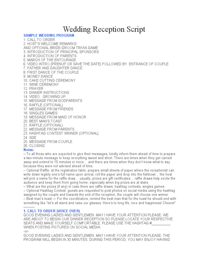 Wedding Reception Script 1 | PDF