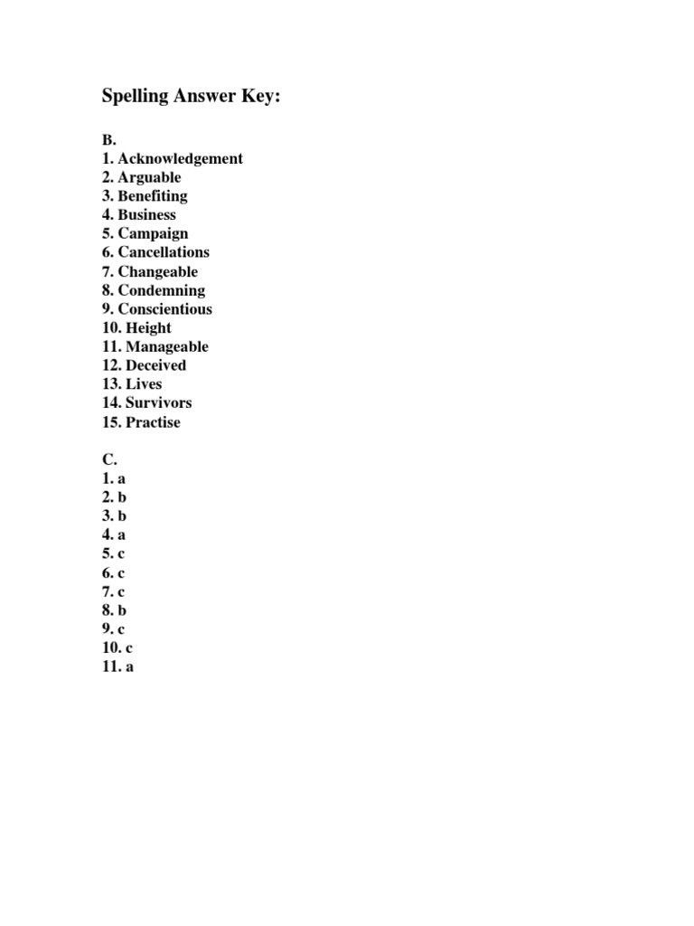 Spelling Answer Key | PDF | Career & Growth
