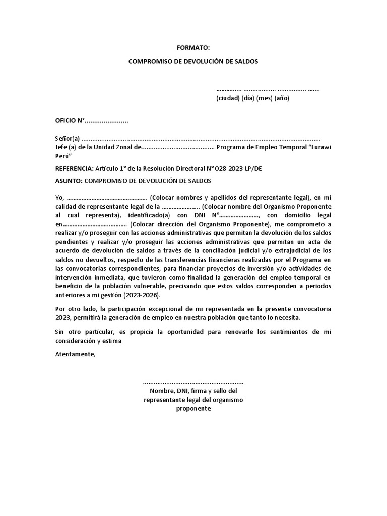 Compromiso Devolución Saldos Lurawi Perú | PDF | Juegos y actividades