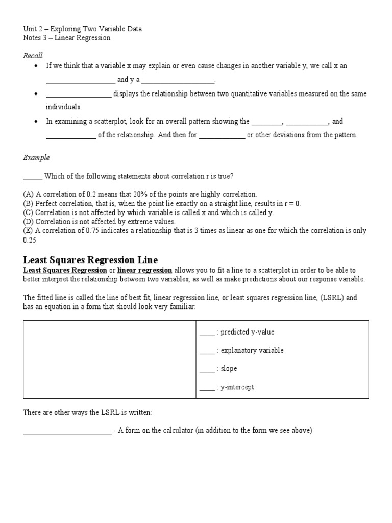 Notes 3 Linear Regression Pdf Errors And Residuals Coefficient Of Determination