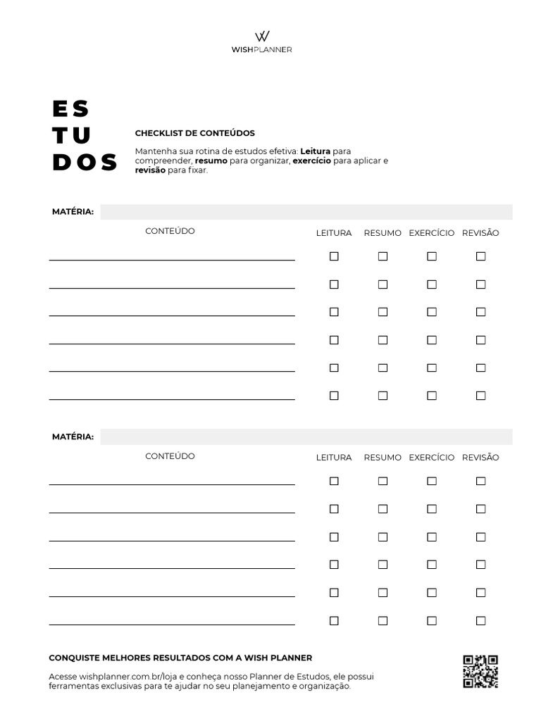 Template Checklist de Estudos | PDF
