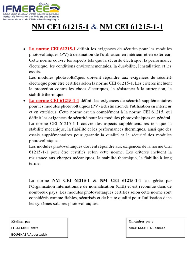 La Norme NM CEI 61215-1 & CEI 61215-1-1 | PDF