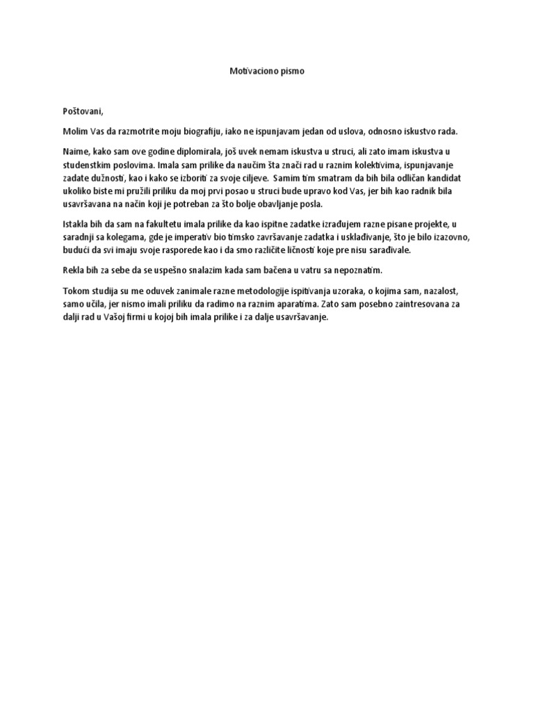 Motivaciono Pismo | PDF