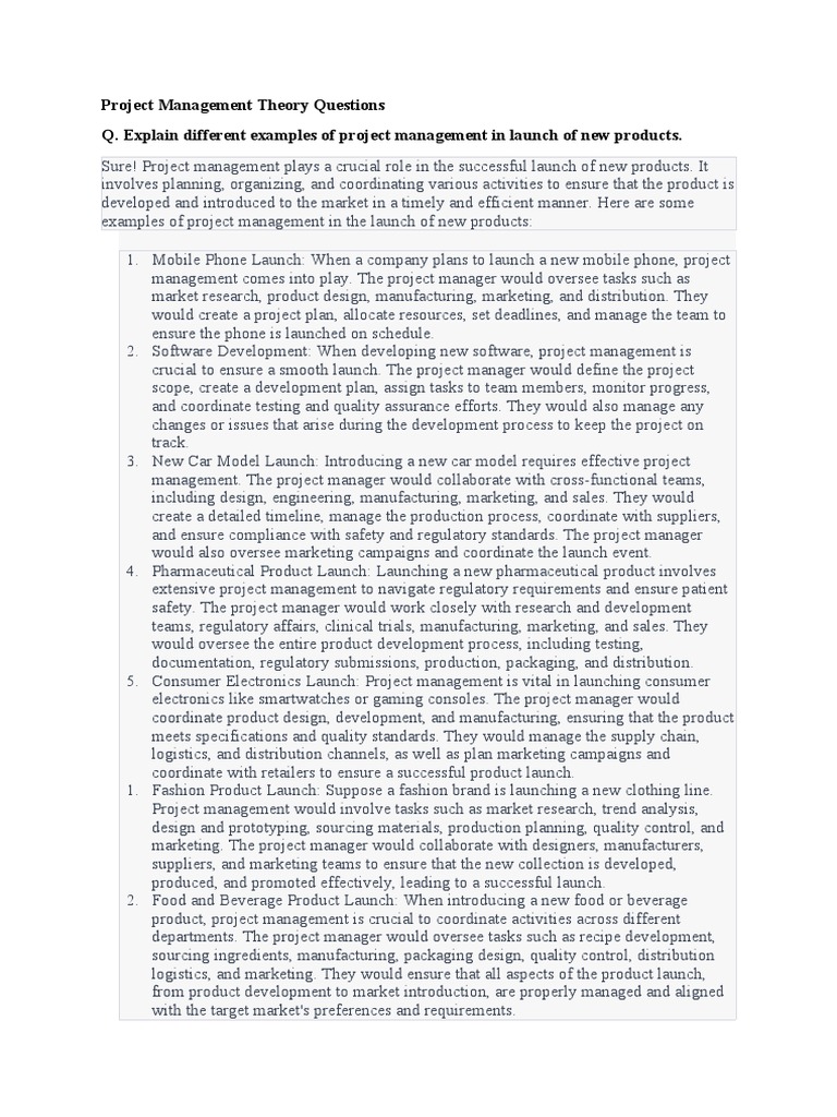 Project Management Theory Questions | PDF | Forecasting | Project ...