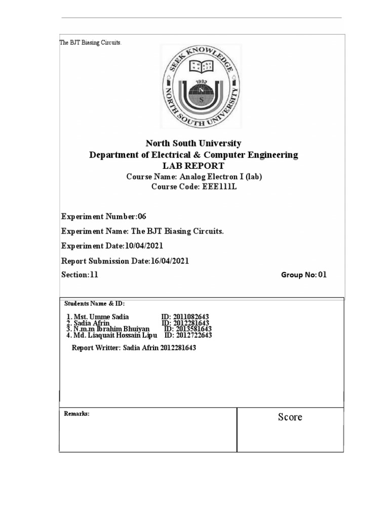 Lab 06 Group 01 EEE 111 | PDF | Bipolar Junction Transistor | Electrical Network
