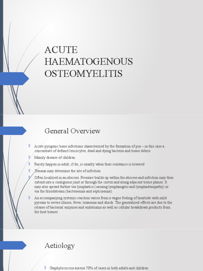Acute Haematogenous Osteomyelitis (Aho) | PDF | Medical Specialties ...