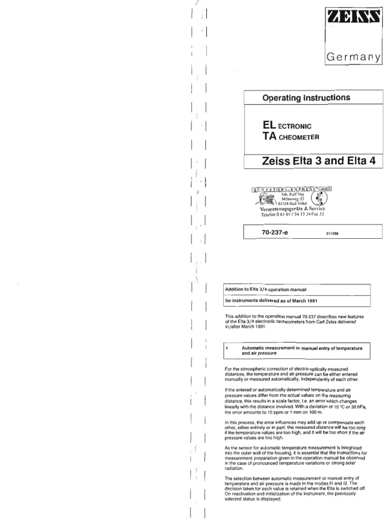 ZEISS Elta 3 & 4 | PDF | Atmospheric Pressure | Temperature
