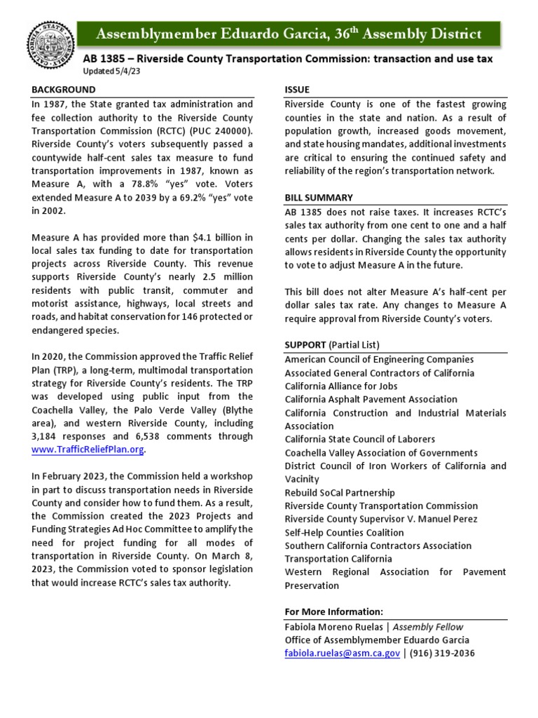 AB 1385 Fact Sheet | PDF | Taxes | Economies