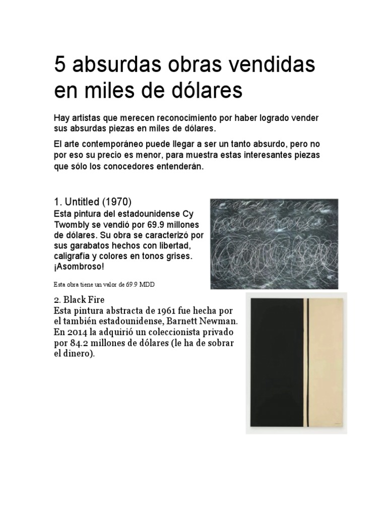5 Absurdas Obras Vendidas en Miles de Dólares | PDF
