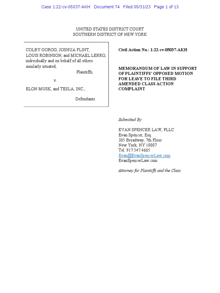 Musk Lawsuit Insider Trading | PDF