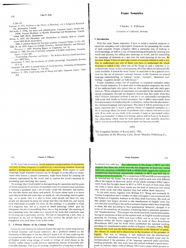 Frames Semantics Charles Fillmore Pdf Lexical Semantics Clause