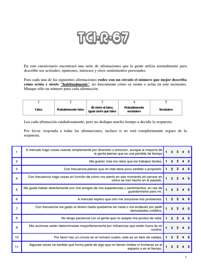Personalidad - TCI-R-67 | PDF