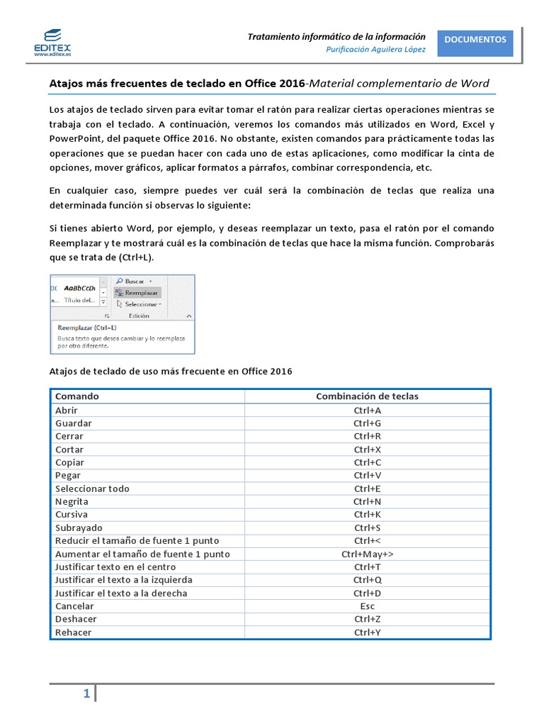 Atajos Teclado Office 2016 | PDF | Microsoft Office | Microsoft Word