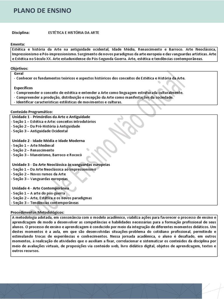 Plano de Estudo - Estética e História Da Arte | PDF | Renascimento ...