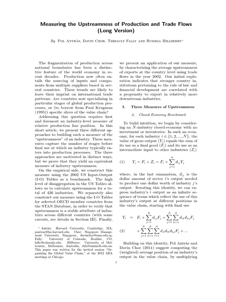 Measuring The Upstreamness of Production and Trade Flows | PDF | Matrix ... Measuring The Upstreamness of Production and Trade Flows | PDF | Matrix ...