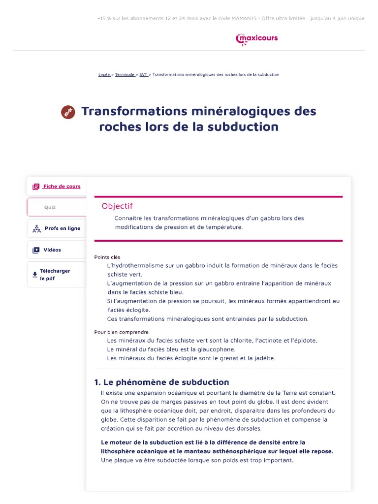 Transformations Minéralogiques Des Roches Lors de La Subduction - Maxicours | PDF