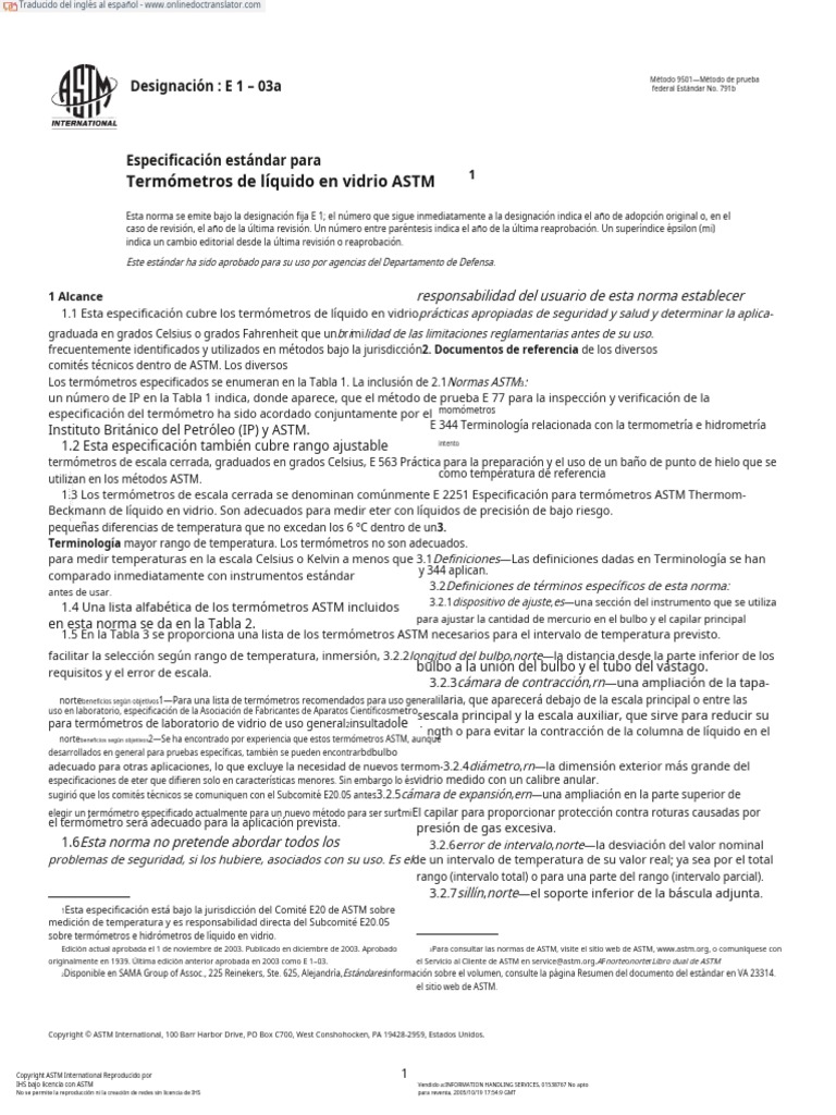 Norma-Astm-E1 en Es | PDF | Temperatura | Termómetro
