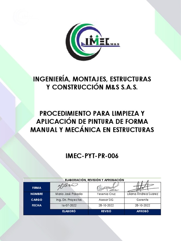 IMEC-PYT-PR-006 PR Limpieza y Aplicacion de Pintura Manual y Mecanica | PDF