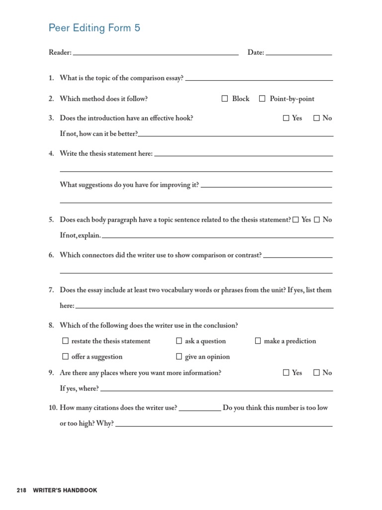 GW - SB5 - Peer Editing Form 5 | PDF