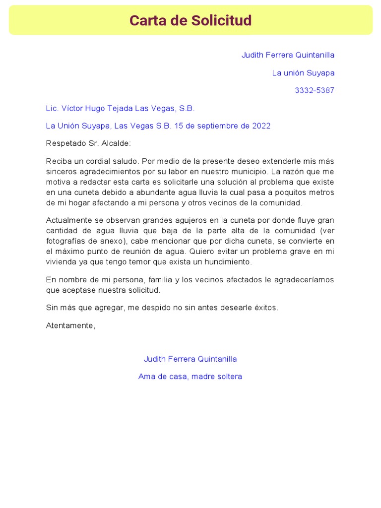 Modelo de Carta Dirigida Al Alcalde para Solicitar Ayuda | PDF