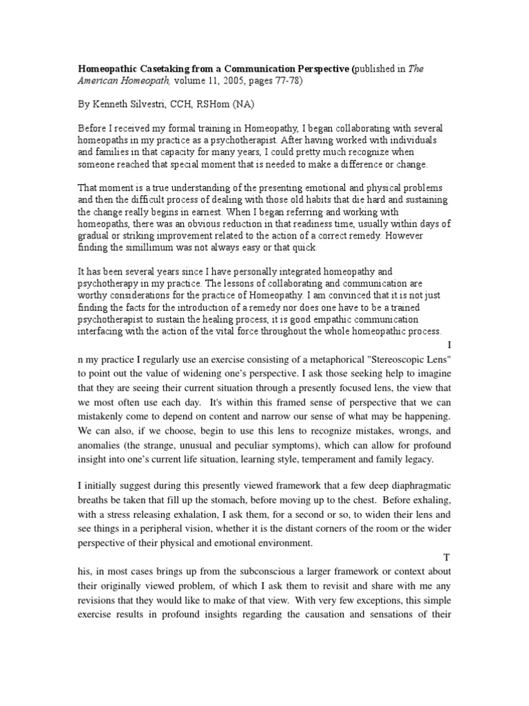 Homeopathic Case Taking From A Communication Perspective | PDF ...