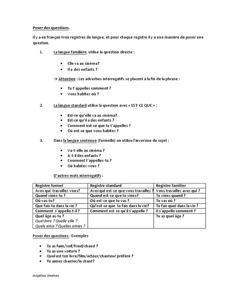 Poser des questions en français | PDF | Arts du langage et discipline