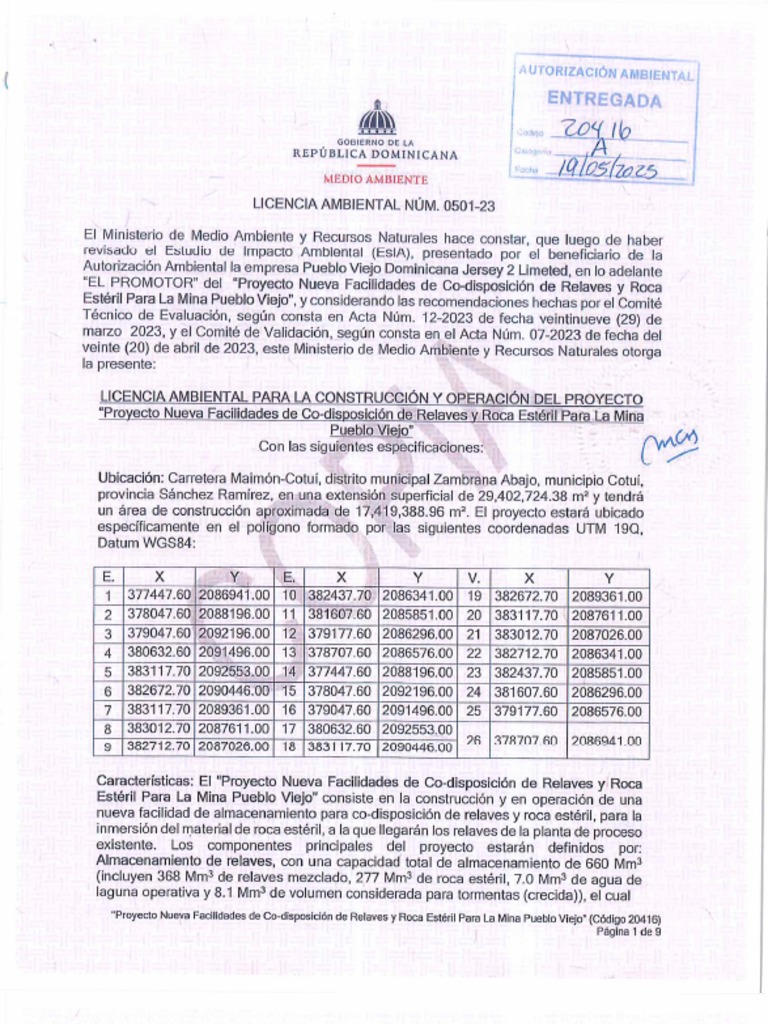 Licencia Ambiental Núm. 0501-23 | PDF
