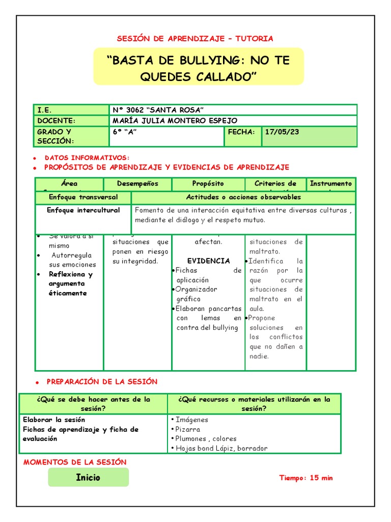 Sesión Tutoría 17-05-23 El Bullying No Te Quedes Callado | PDF