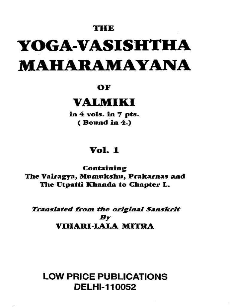 Yoga Vashistha Vol1 Introduction | PDF