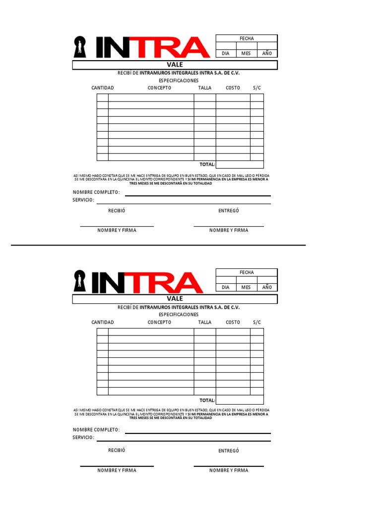 VALE DE UNIFORMES en Blanco | PDF