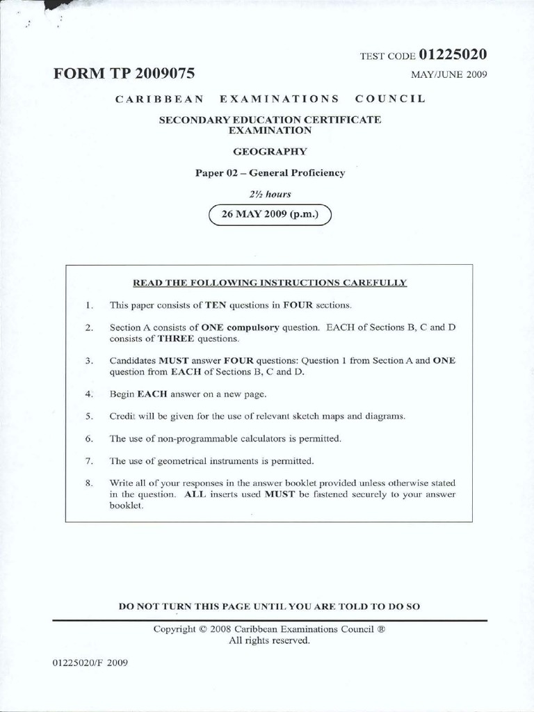 CSEC Geography June 2009 P2 | PDF | Agriculture | Mountains