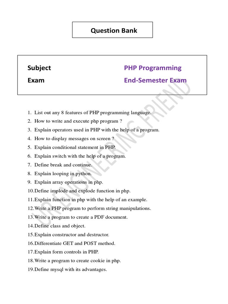 PHP Question Bank - End Semester (By Ur Engineering Friend) | PDF PHP Question Bank - End Semester (By Ur Engineering Friend) | PDF