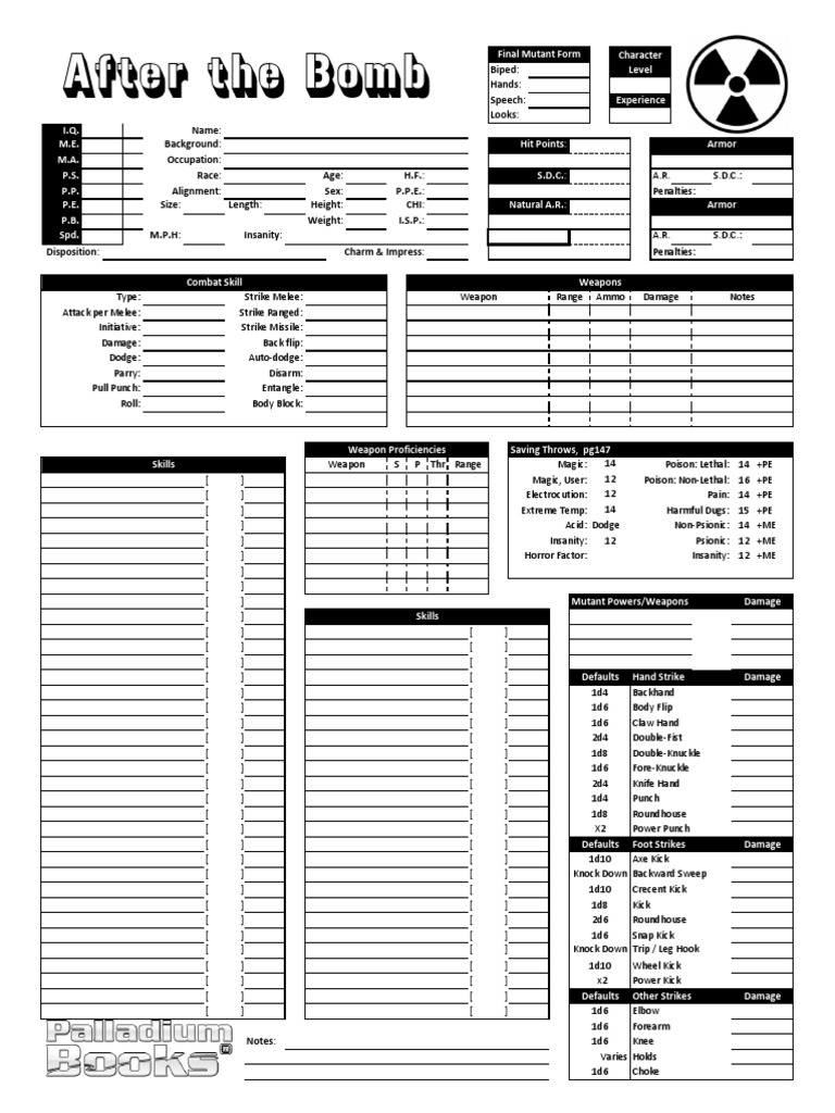 Palladium RPG Character Stats Sheet | PDF